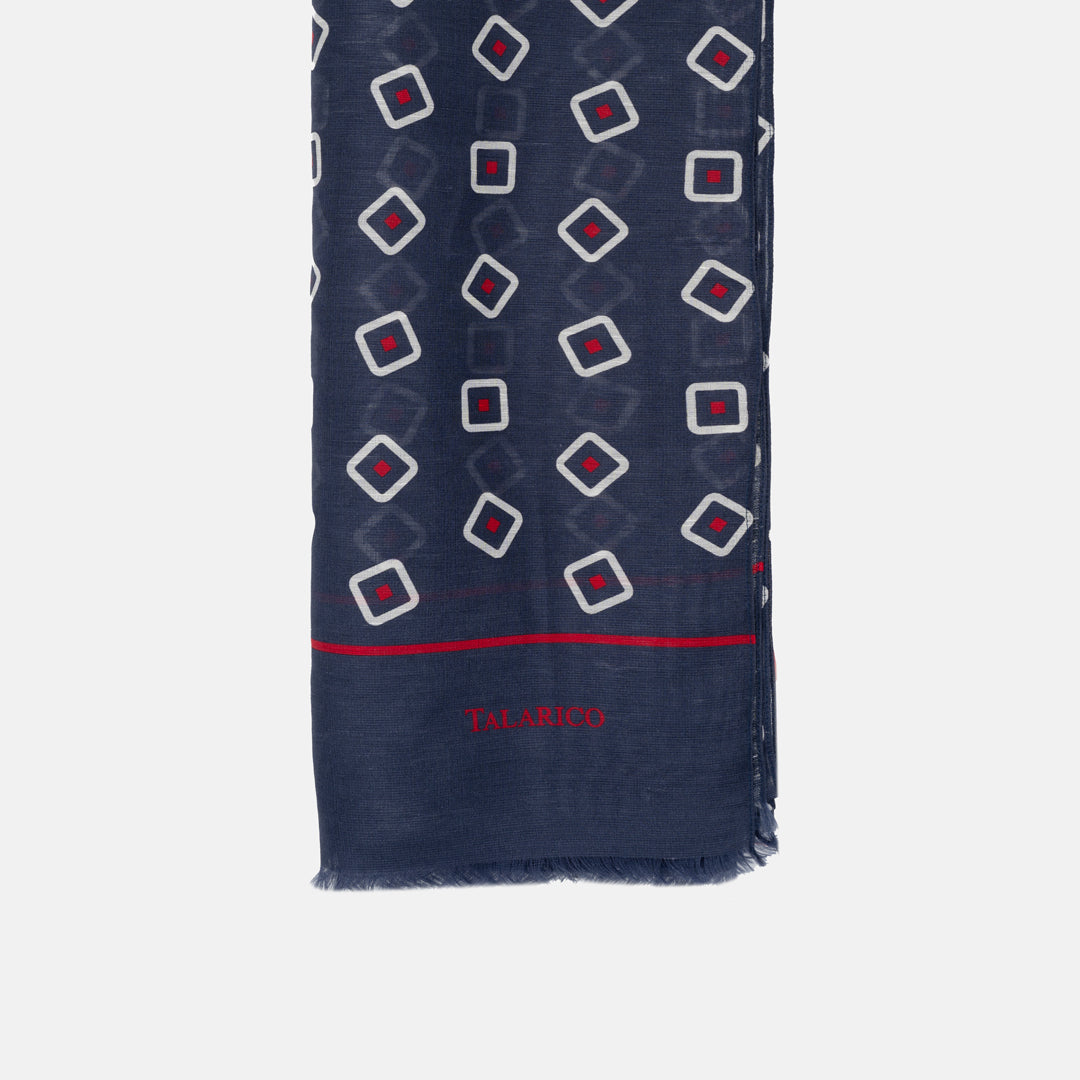 Mykonos Scarf in Linen and Silk Blue Red | Talarico